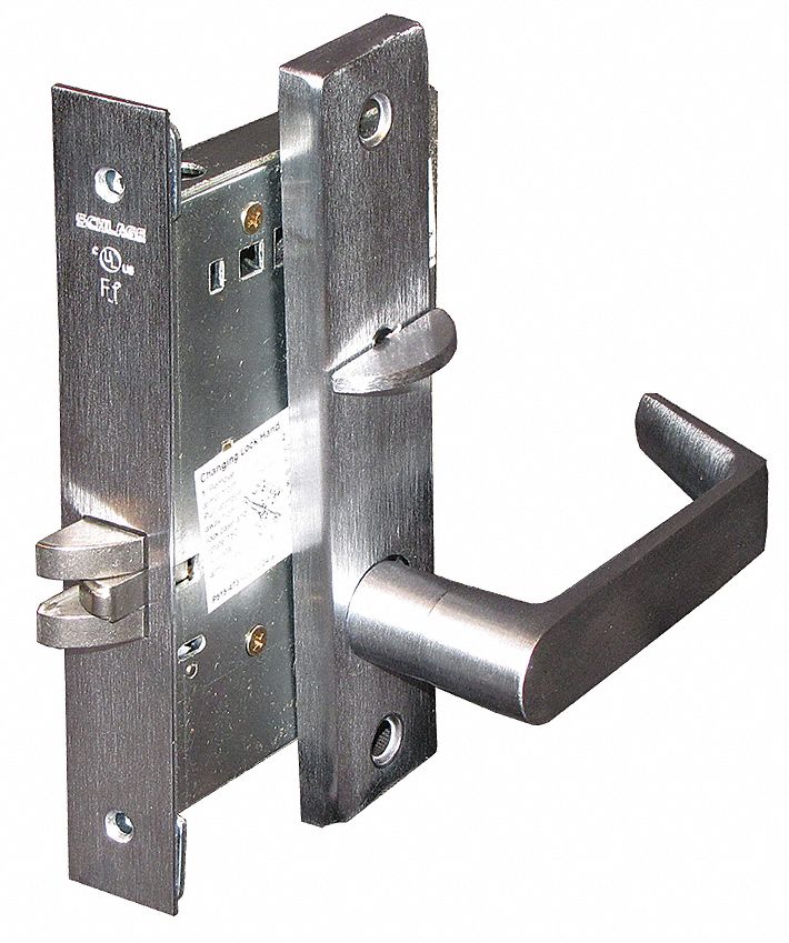Heavy Duty Mortise Lockset, Mechanical, Keyed Different, Satin Chrome ...