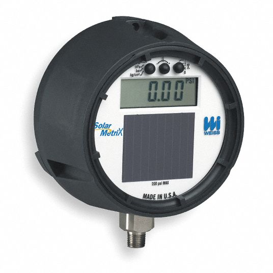 WEISS, -30 in Hg to 60 psi, Light-Powered for Liquids & Gases, Digital ...