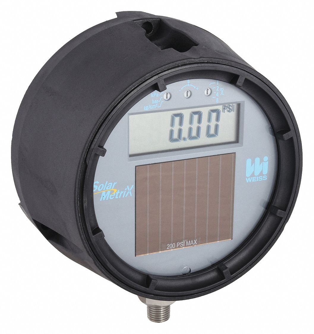 WEISS, 0 psi to 1,000 psi, Light-Powered for Liquids & Gases, Digital ...