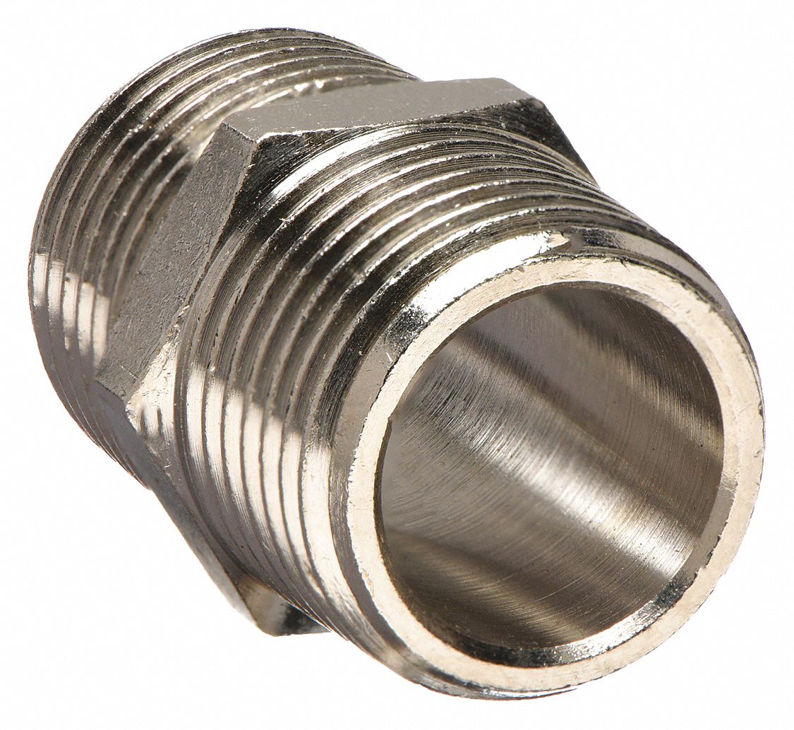 Chrome-Plated Brass, 1/2 in x 1/2 in Fitting Pipe Size, Hex Nipple ...