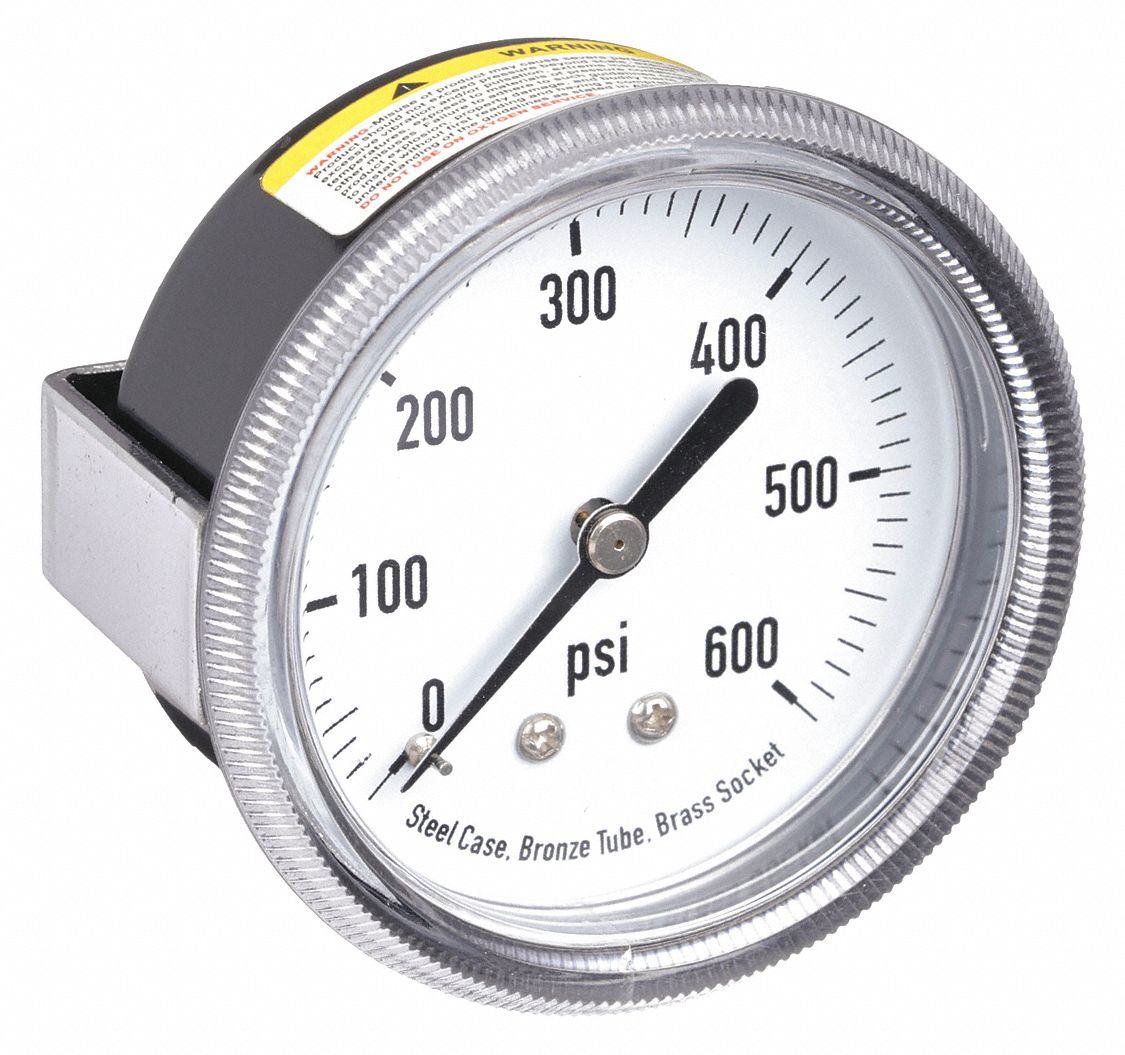 U-Clamp, 0 psi to 600 psi, Panel-Mount Pressure Gauge - 4CFA4|4CFA4 ...