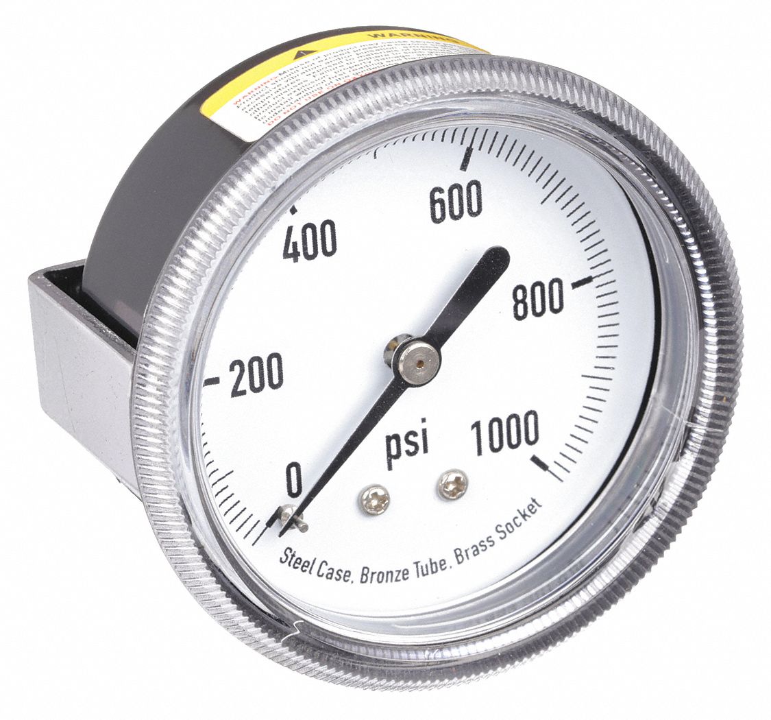 U Clamp 0 Psi To 1 000 Psi Panel Mount Pressure Gauge 4CFA5 4CFA5