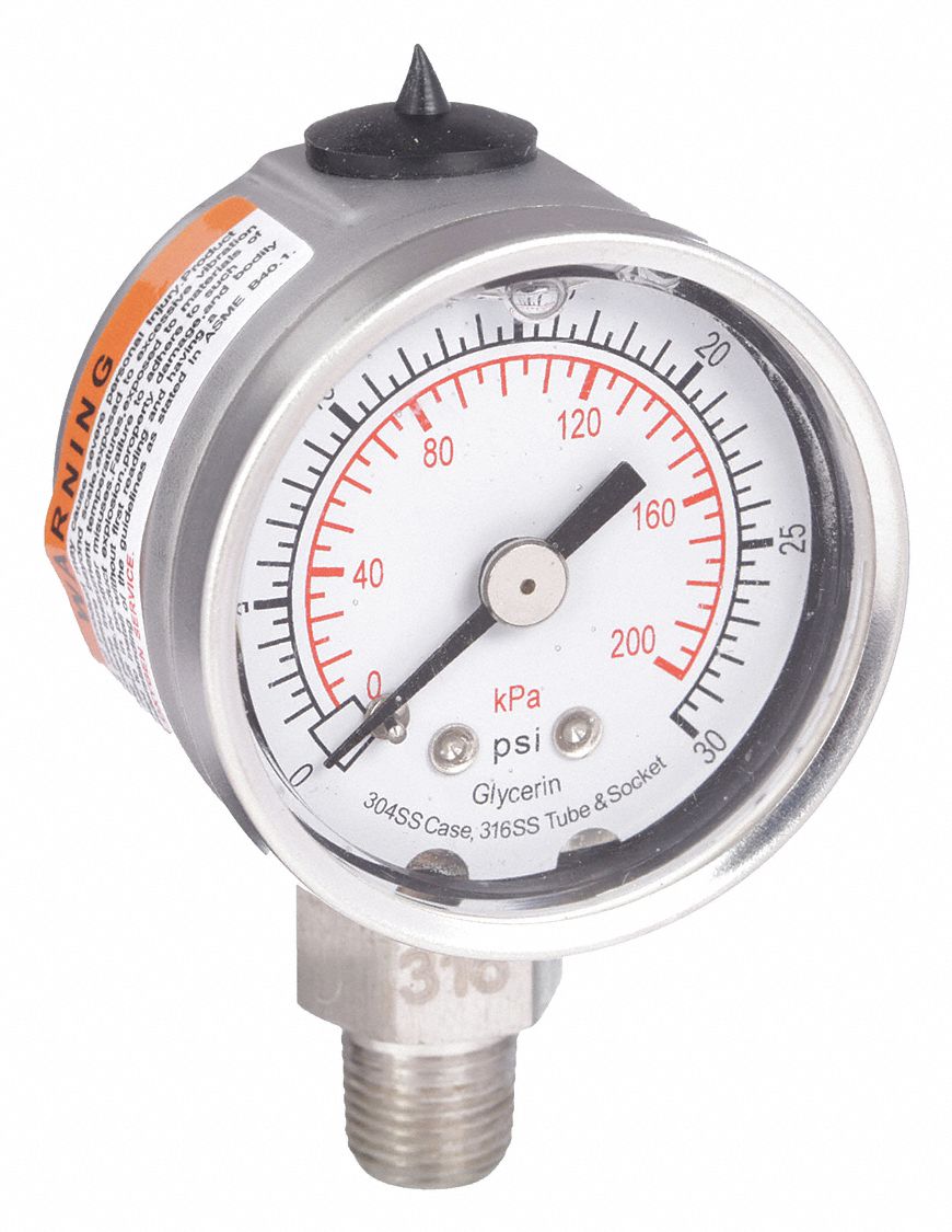 0 psi / Hg to 30 psi, 1 1/2 in Dial, Commercial Pressure Gauge - 4CFE1|4CFE1 - Grainger