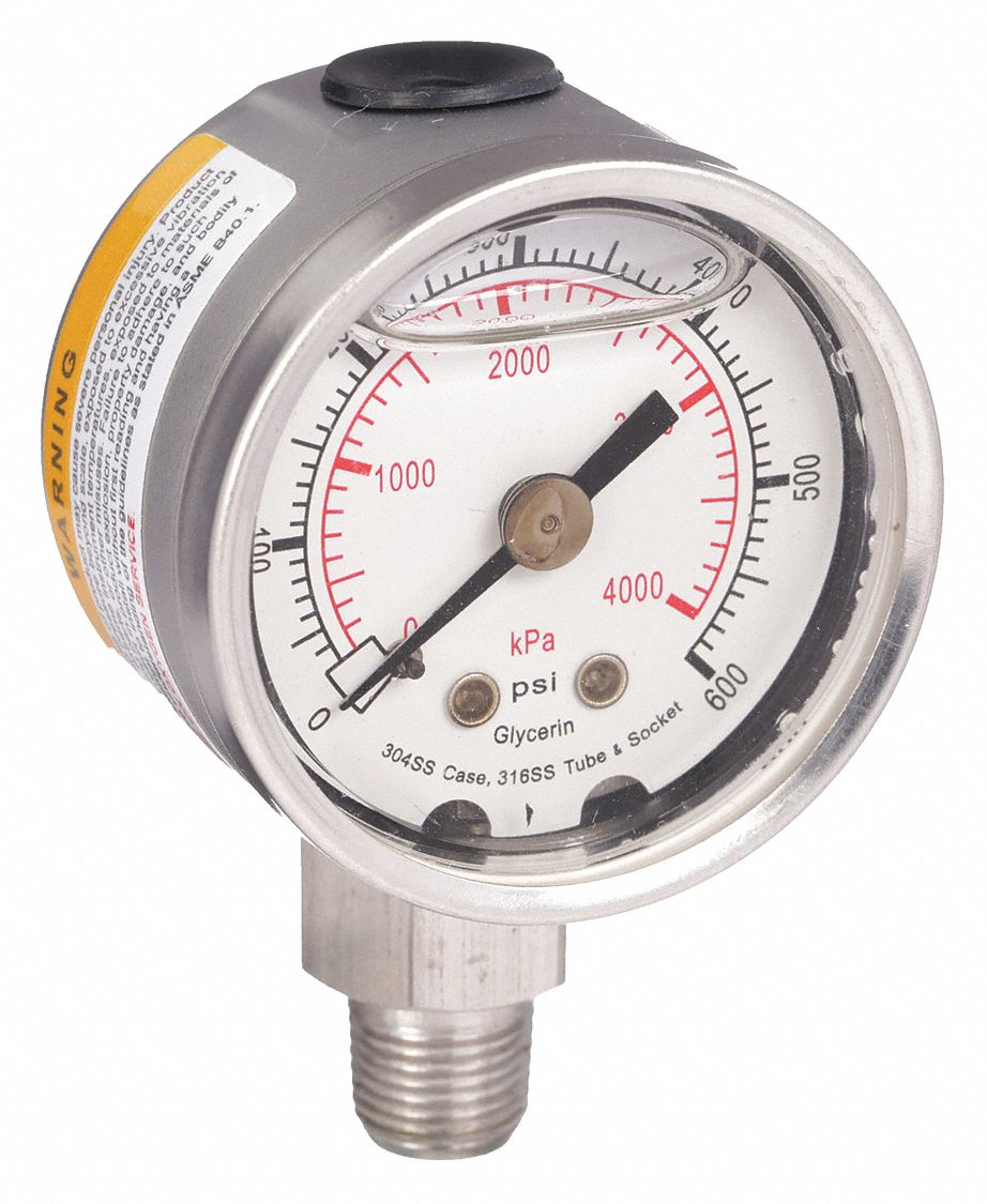 0 psi / Hg to 600 psi, 1 1/2 in Dial, Commercial Pressure Gauge - 4CFE8|4CFE8 - Grainger