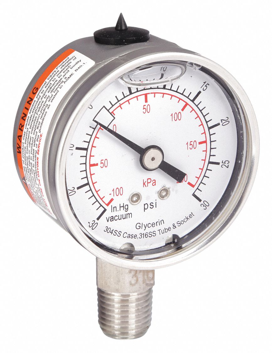 30 in Hg to 0 psi / Hg to 30 psi, 2 in Dial, Commercial Compound Gauge - 4CFF5|4CFF5 - Grainger