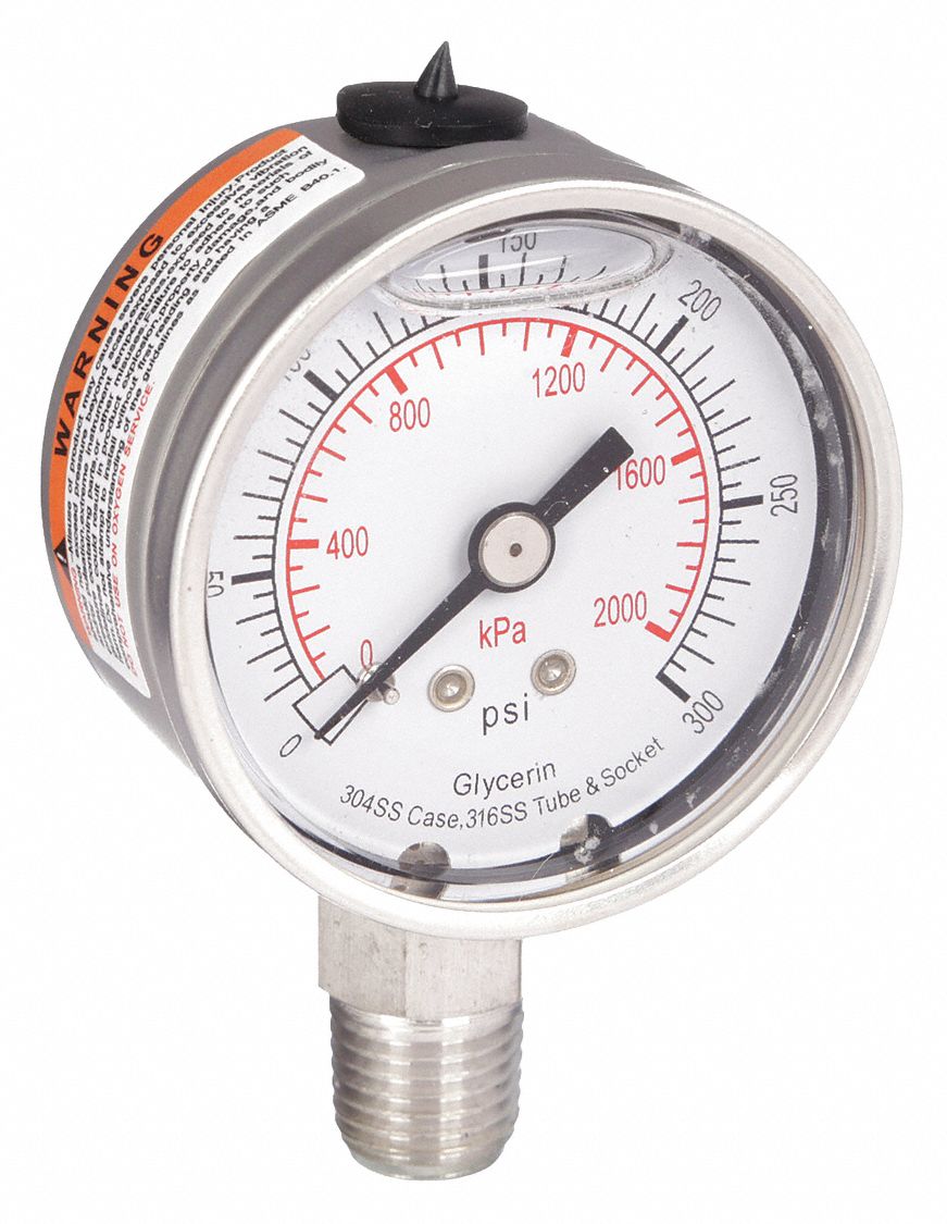 0 psi / Hg to 300 psi, 2 in Dial, Commercial Pressure Gauge - 4CFG2|4CFG2 - Grainger