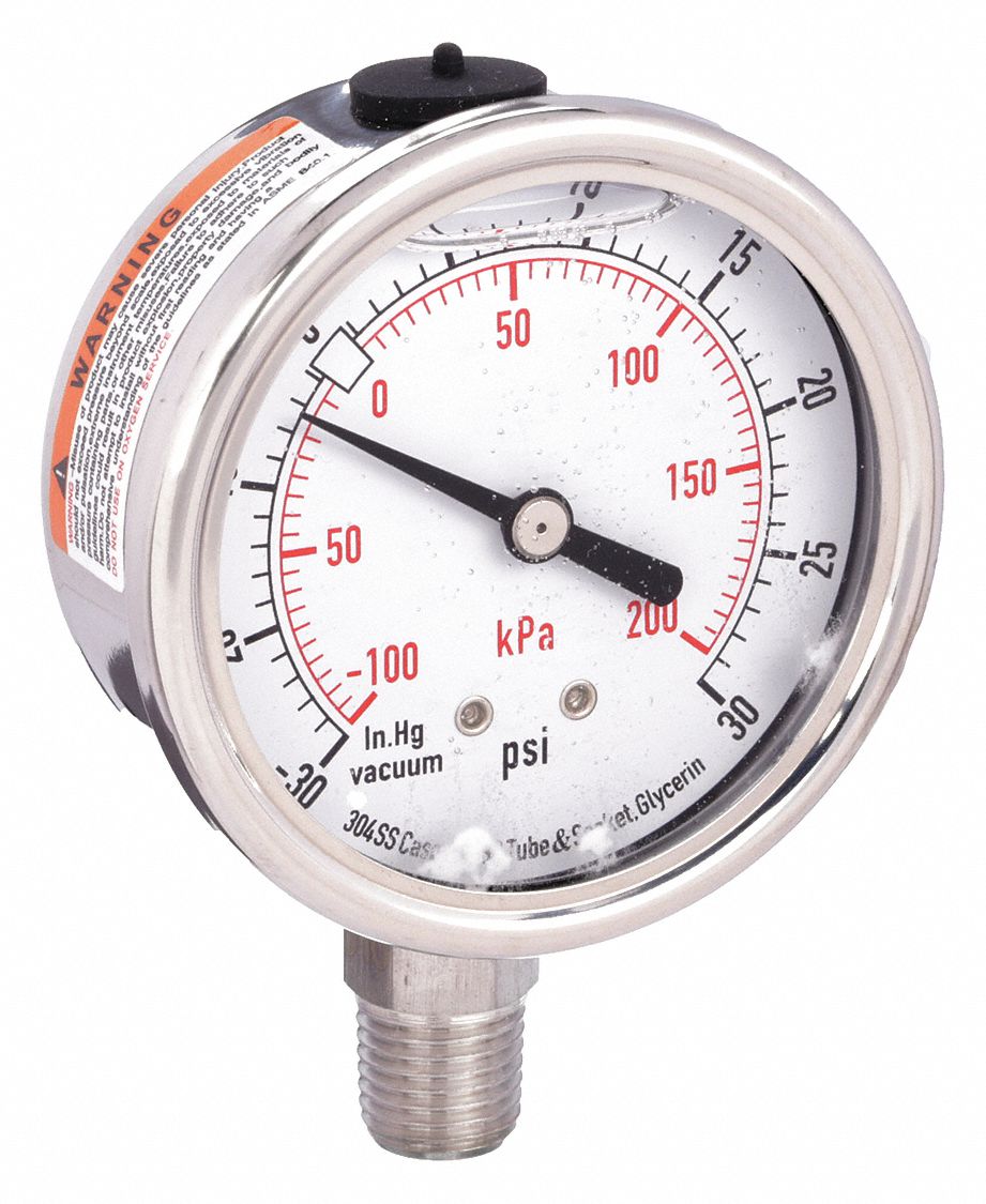 30 in Hg to 0 psi / Hg to 30 psi, 2 1/2 in Dial, Commercial Compound Gauge - 4CFH1|4CFH1 - Grainger