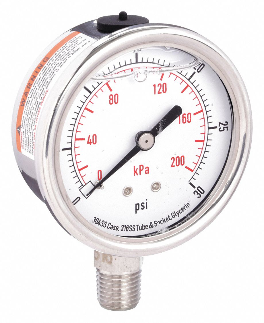 0 psi / Hg to 30 psi, 2 1/2 in Dial, Commercial Pressure Gauge - 4CFH2|4CFH2 - Grainger