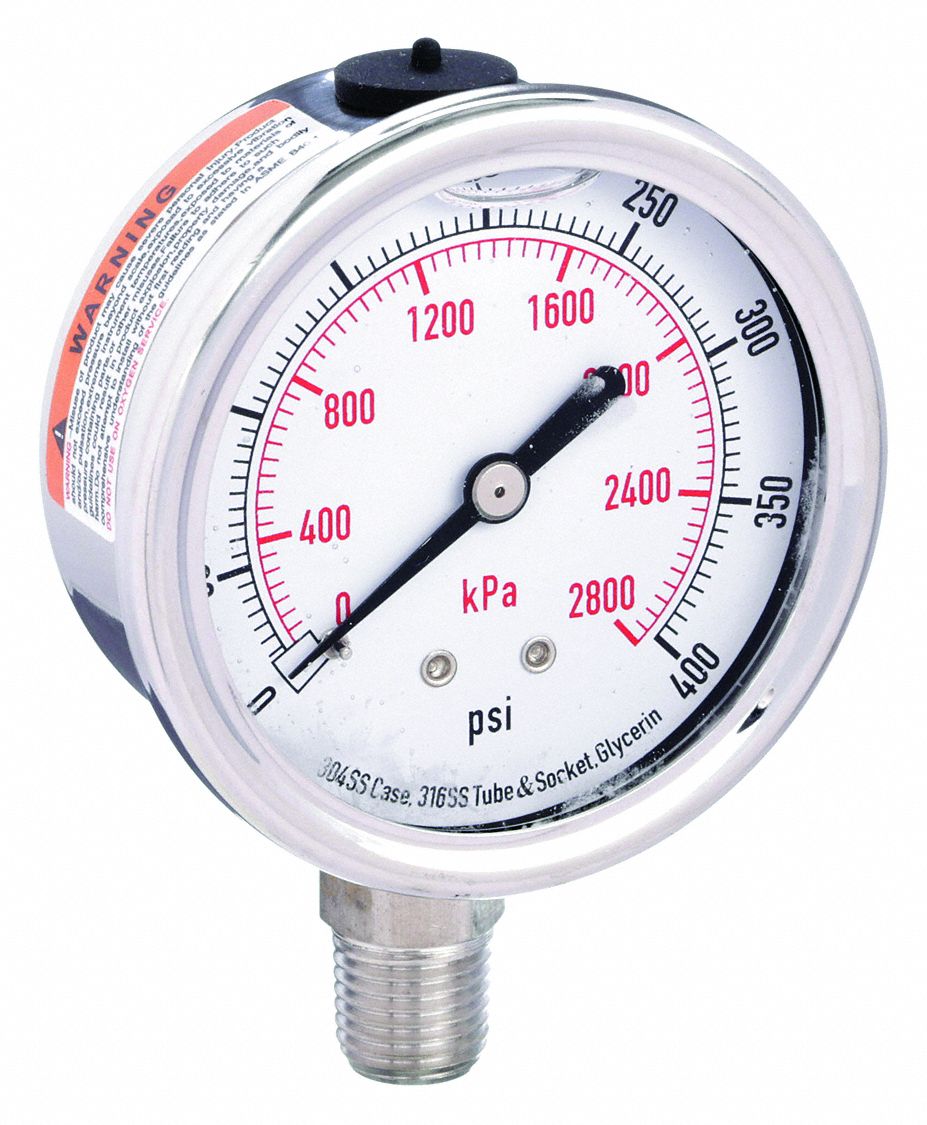 0 psi / Hg to 400 psi, 2 1/2 in Dial, Commercial Pressure Gauge - 4CFH8|4CFH8 - Grainger