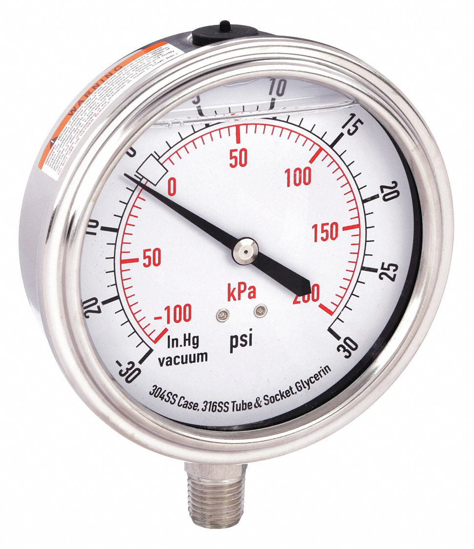 30 in Hg to 0 psi / Hg to 30 psi, 3 1/2 in Dial, Commercial Compound Gauge - 4CFJ6|4CFJ6 - Grainger