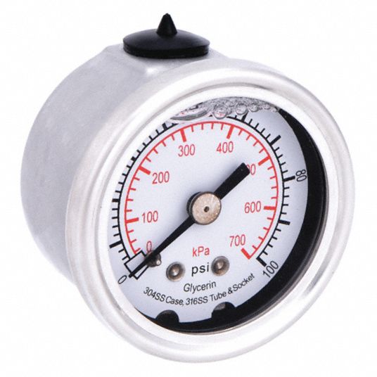 0 psi / Hg to 100 psi, 1 1/2 in Dial, Commercial Pressure Gauge - 4CFL5 ...