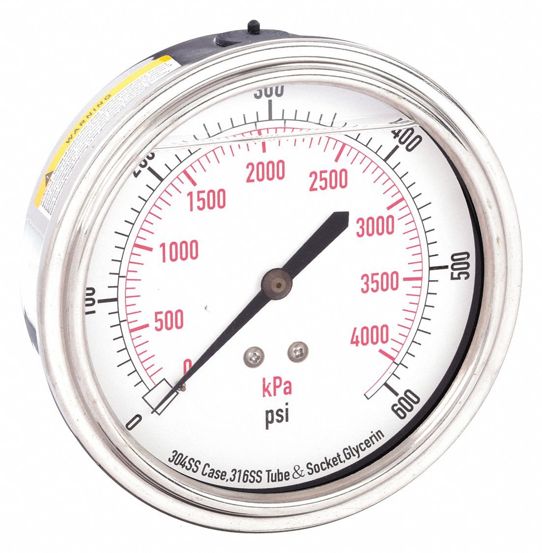 0 psi / Hg to 600 psi, 3 1/2 in Dial, Commercial Pressure Gauge - 4CFV7 ...