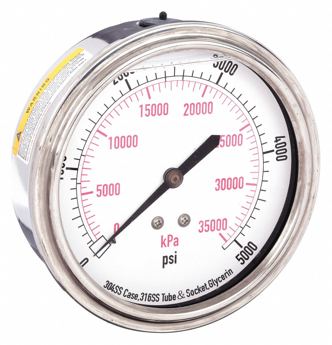 0 psi / Hg to 5,000 psi, 3 1/2 in Dial, Commercial Pressure Gauge ...