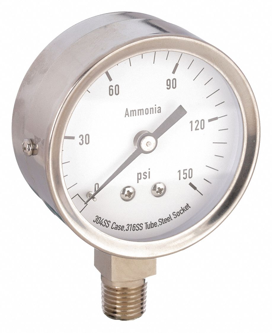 0 psi to 150 psi, 2 1/2 in Dial, Commercial Pressure Gauge - 4CFW4 ...