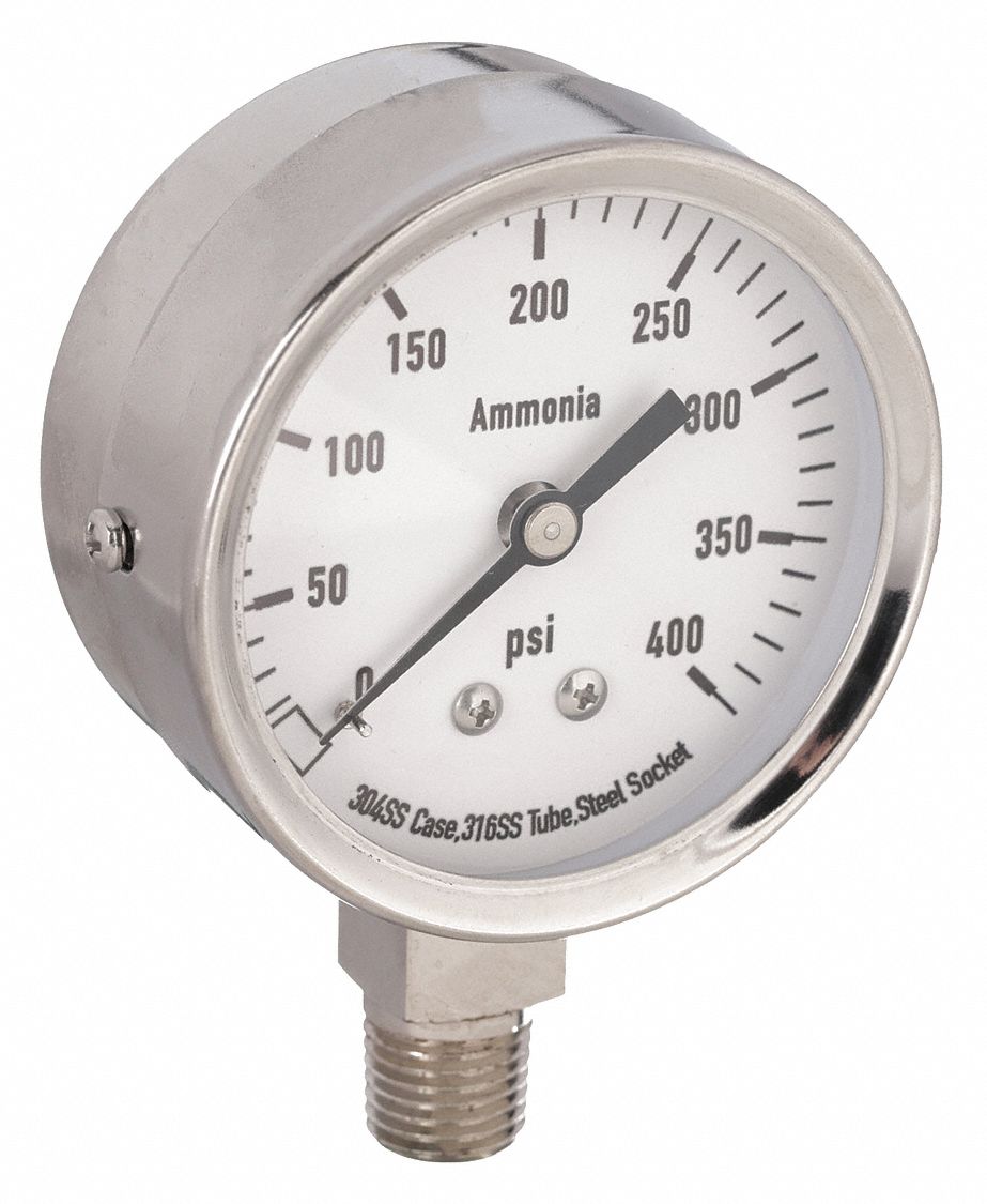 0 psi to 400 psi, 2 1/2 in Dial, Commercial Pressure Gauge - 4CFW5 ...