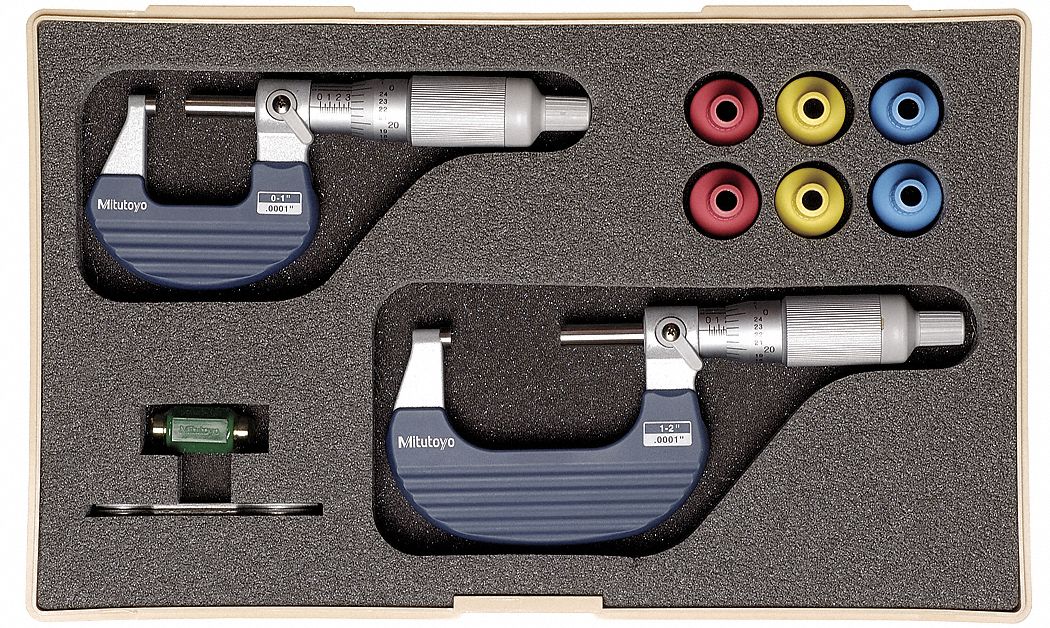 Micrometer Set, Range 0 to 2 in, SPC Output No, Thimble Type Ratchet ...