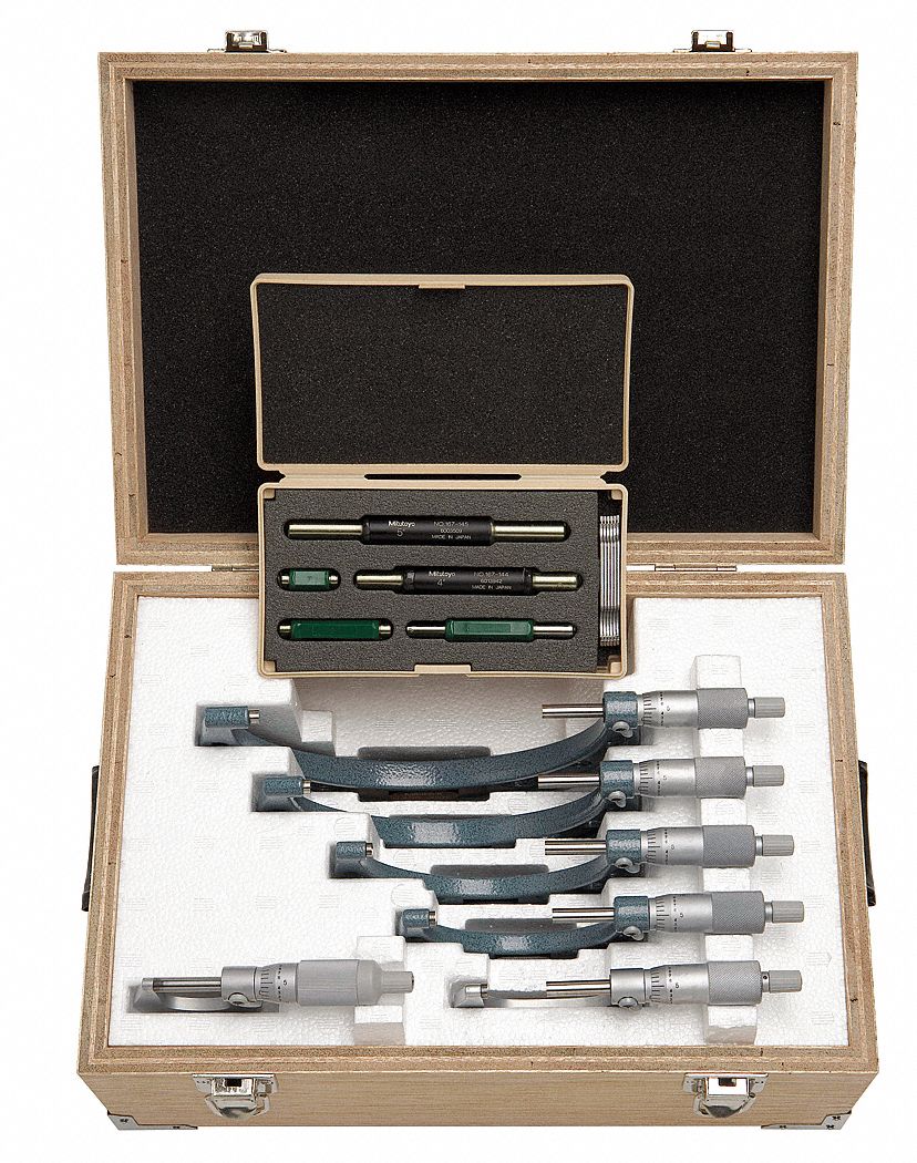 Micrometer Set, Range 0 to 6 in, SPC Output No, Thimble Type Ratchet ...