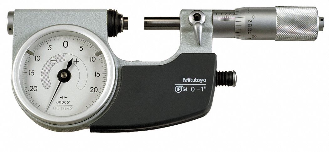 MITUTOYO Dial Indicating Outside Micrometer, Range 0 in to 1 in ...