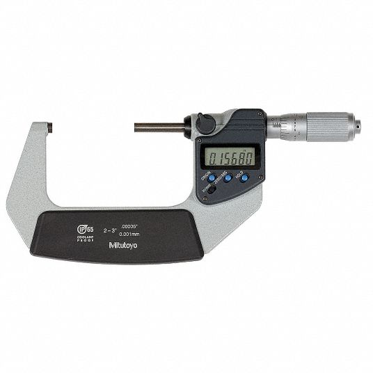 MITUTOYO IP65 Digital Outside Micrometer, Range 2 in to 3 in, 50.8 to ...