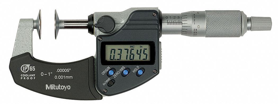 MITUTOYO Digital Disc Micrometer, Operation Type Digital, Range 0 in to ...