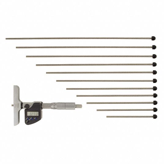 MITUTOYO, 0 in to 12 in /0 mm to 304.8 mm, Inch/Metric, Digital Depth ...