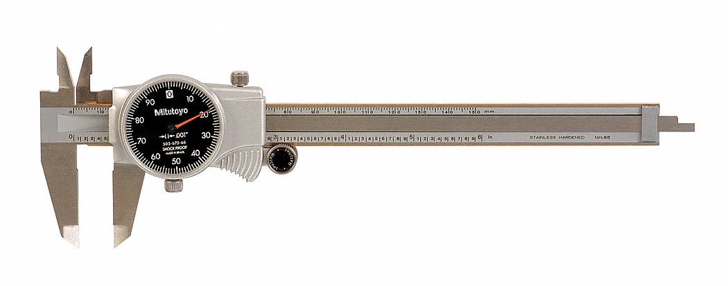 Dial Caliper, Range 0" to 6", Range per Revolution 0.100 in, Jaw Depth ...