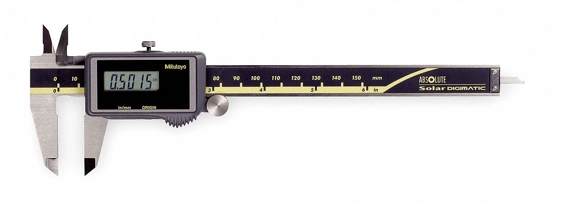 MITUTOYO Solar-Powered Digital Calipers, Range 0 to 150mm, 0 to 6", IP ...