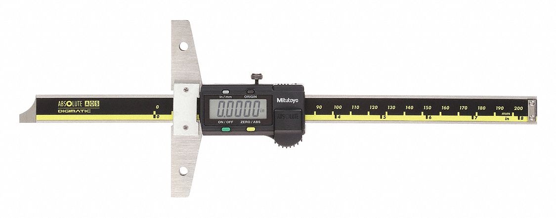 MITUTOYO, 0 in to 8 in /0 mm to 200 mm, IP67, Blade-Style Digital Depth ...