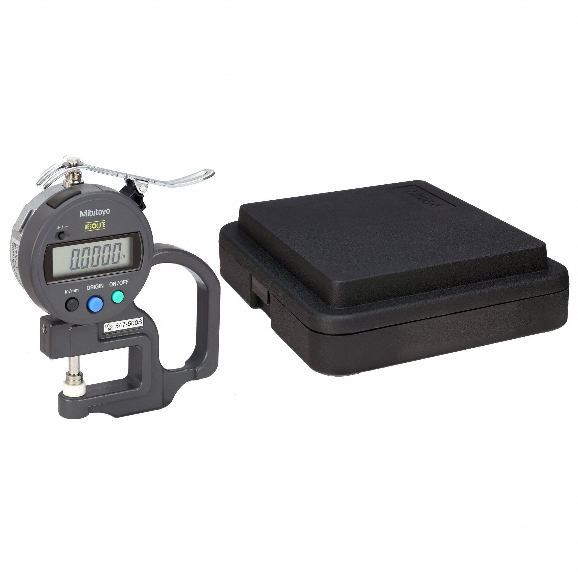 MITUTOYO Digital Thickness Gauge: 0 in to 1/2 in/0 mm to 12 mm Range, 0.0005 in/0.01 mm ...