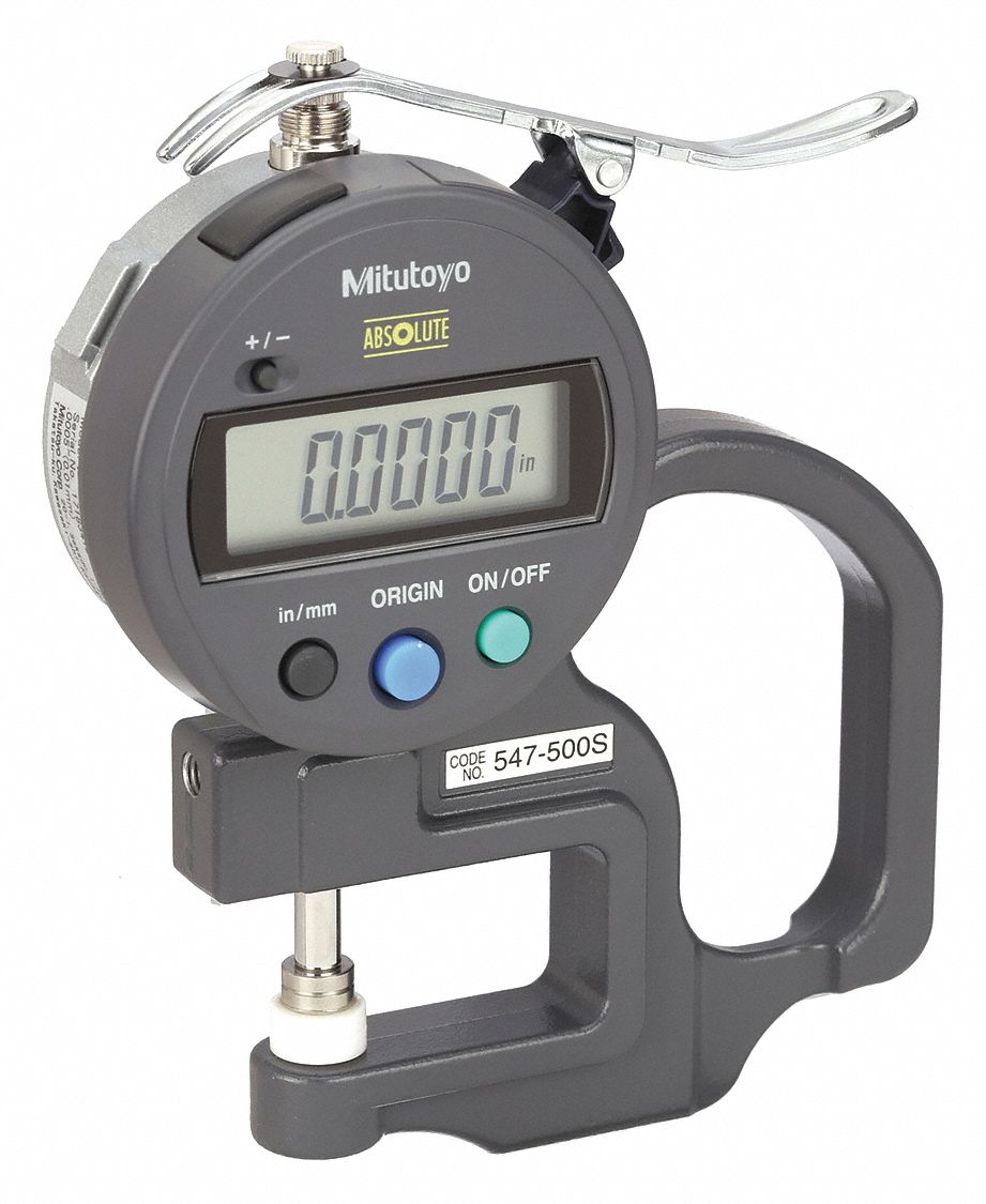 MITUTOYO, 0.0005 in to 0.47 in /0.01 mm to 12 mm, Inch/Metric, Digital Thickness Gauge - 4CGW4 ...