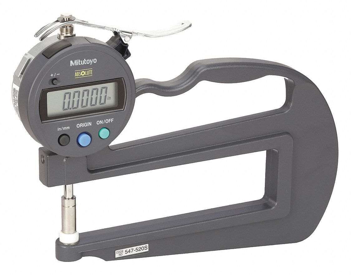 MITUTOYO DIGITAL THICKNESS GAUGE,+/- 0.001 IN ACCURACY,0-0.47 IN RGE,0.0005 RES,4.72 IN THROAT ...