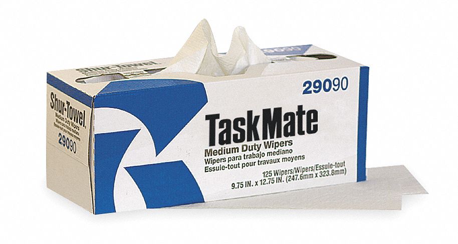 Medium Duty Wiper, 9 3/4 in x 12 3/4 in, Number of Sheets 125, White ...