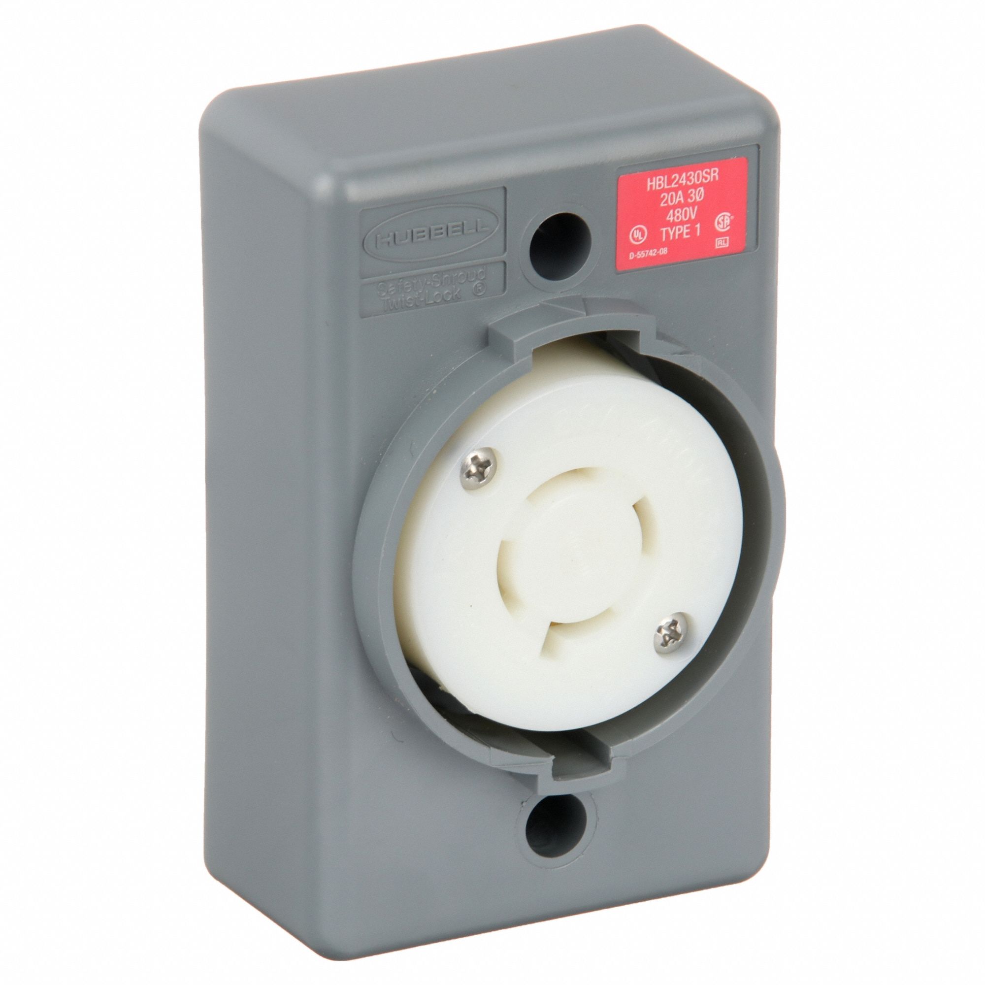 L16-20R, 20 A, Locking Receptacle - 4CV02|HBL2430SR - Grainger