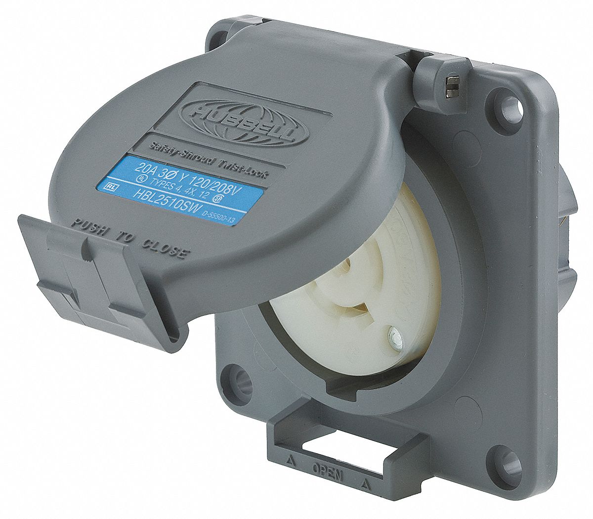 HUBBELL Watertight Locking Receptacle: 20, L21-20R, 4 Poles, 5 Wires, 3 ...