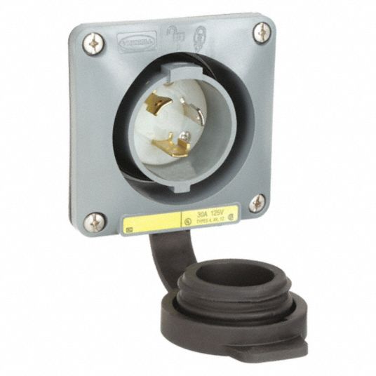 L5-30P, 30 A, Watertight Flanged Locking Inlet - 4CV23|HBL2615SW - Grainger