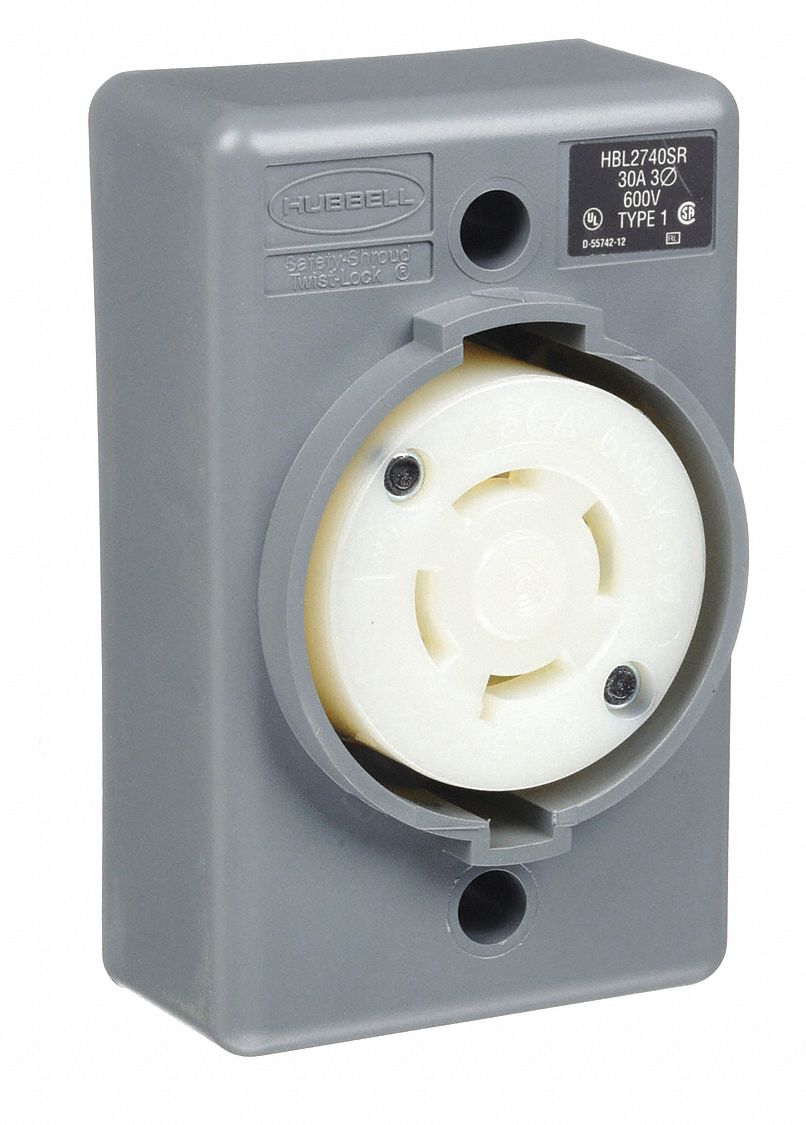 L17-30R, 30 A, Locking Receptacle - 4CV57|HBL2740SR - Grainger