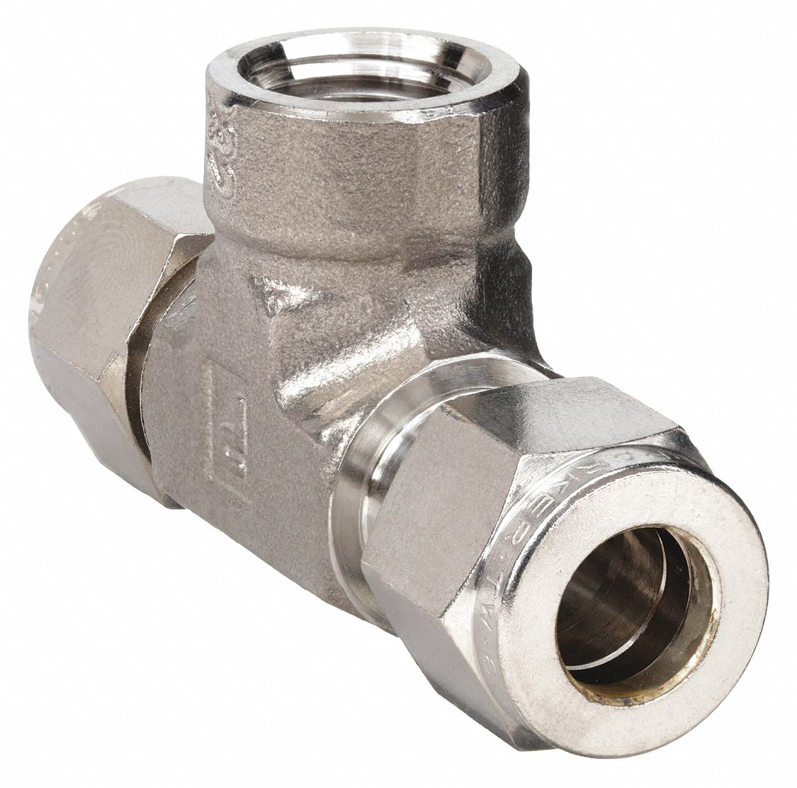 PARKER, 3/8 in OD 3/8 in OD x 1/4 in Pipe Fitting Size, Stainless Steel, Compression Tee Fitting ...