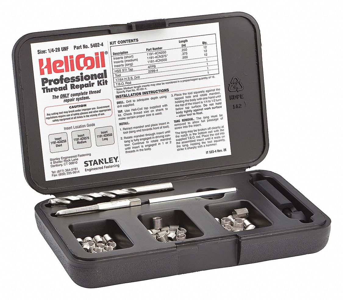 HELI-COIL 304 Stainless Steel Thread Repair Kit, 1/4"-28 Size, 12 Ea. 0 ...