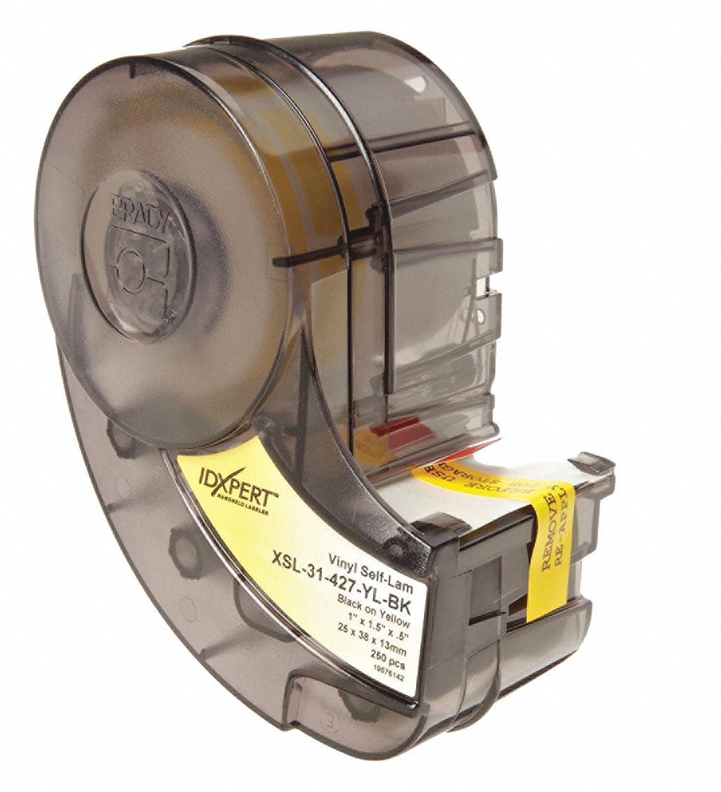 BRADY Precut Label Roll Cartridge: Vinyl, Black on Yellow, For 12 AWG ...