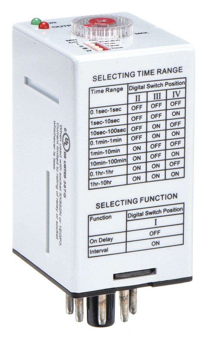 Multi-Function Timing Relay, 24V AC/DC, 12A @ 240V, 8 Pins, DPDT - Grainger