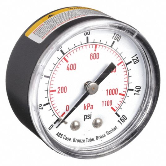 0 psi to 160 psi, 2 in Dial, Commercial Pressure Gauge - 4EFD7|4EFD7 - Grainger