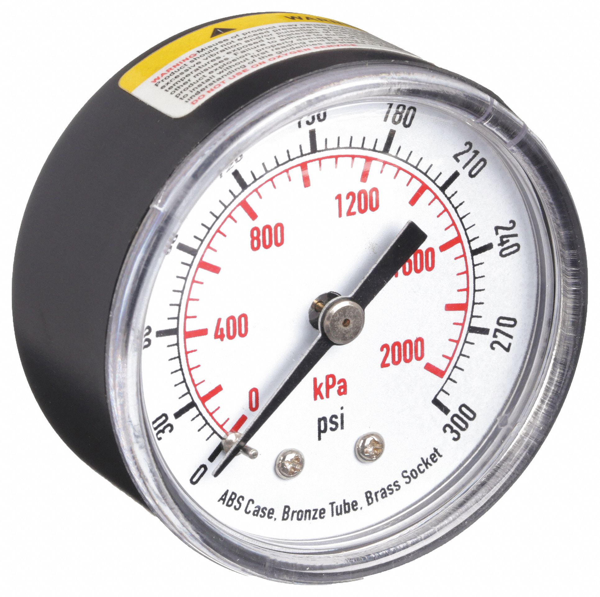 0 psi / Hg to 300 psi, 2 in Dial, Commercial Pressure Gauge - 4EFD9|4EFD9 - Grainger