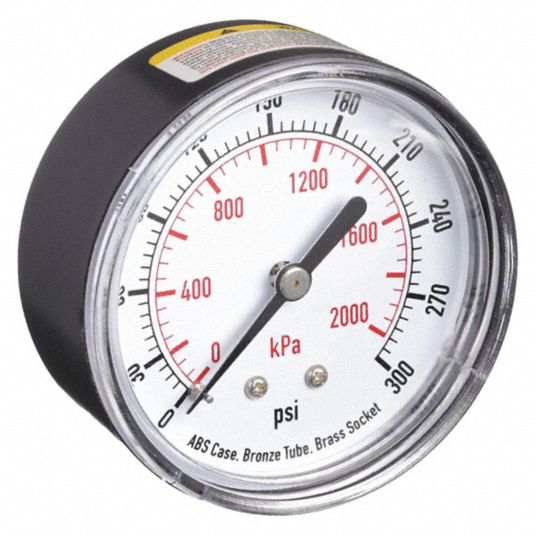 0 psi to 300 psi, 2 1/2 in Dial, Commercial Pressure Gauge - 4EFE8 ...