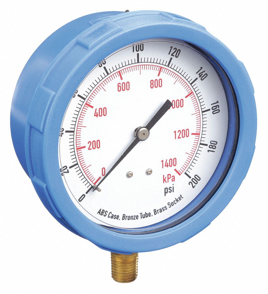 Blue, 0 psi 200 psi, Industrial Pressure Gauge - 4EFG6|4EFG6 - Grainger