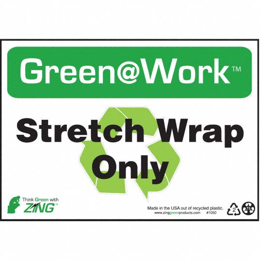 Plastic, Recycling Sign, 10" Width, 7" Height, Green, White, Surface ...