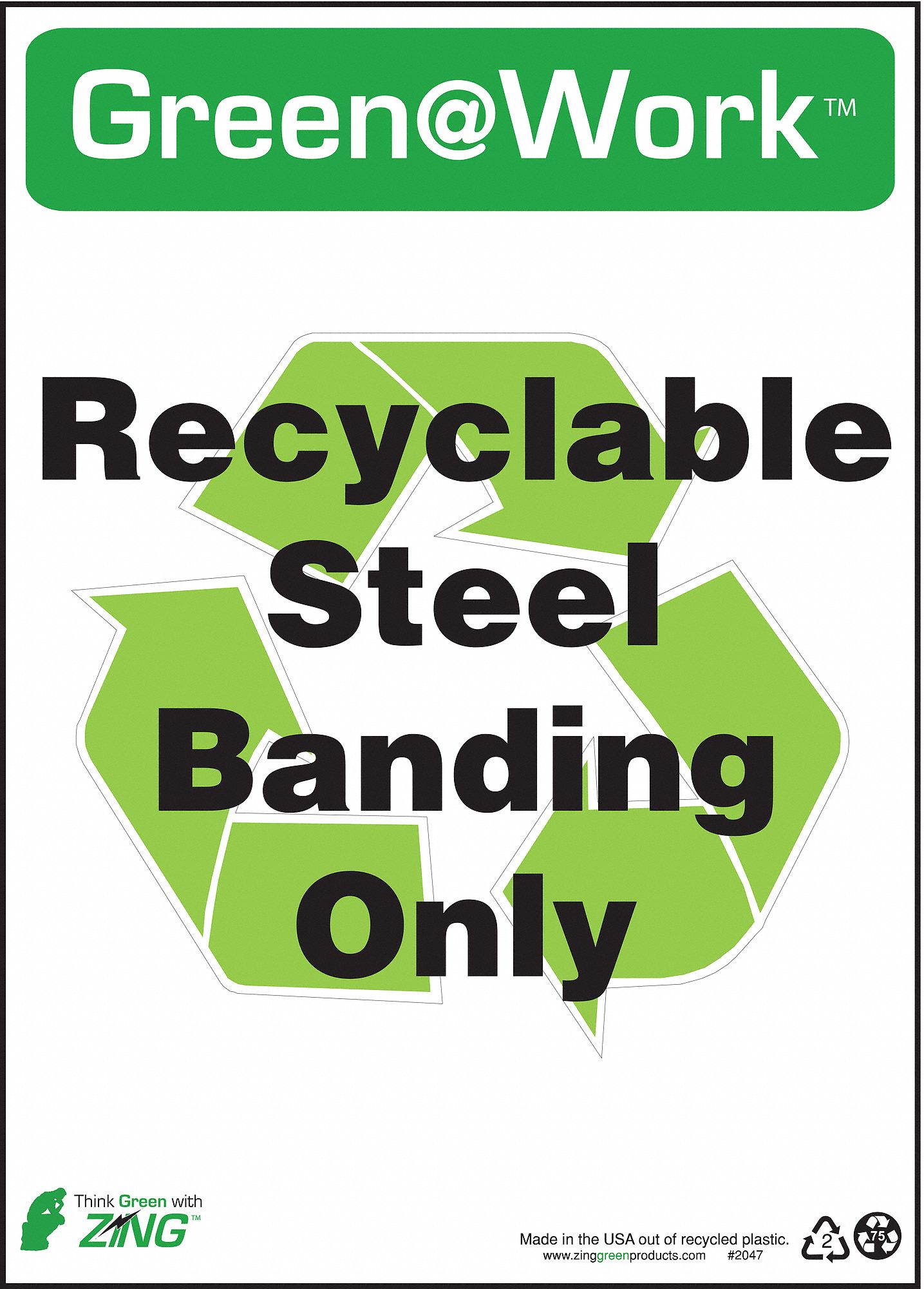 ZING RECYCLING SIGN, PLASTIC, 10 IN WIDTH, 14 IN HEIGHT, GREEN/WHITE ...