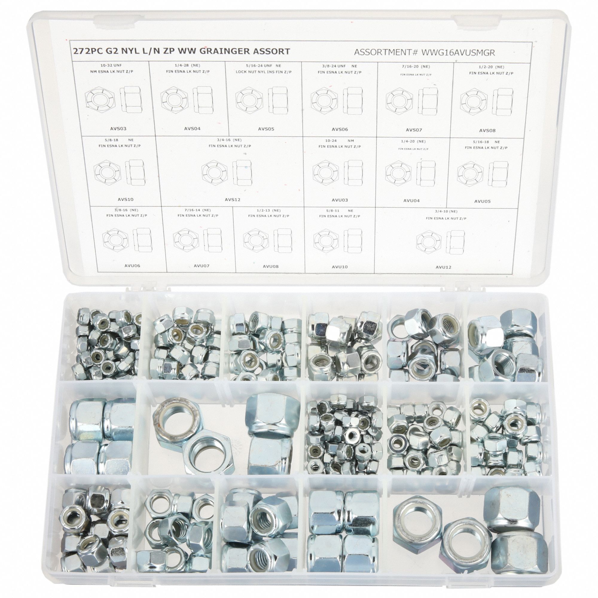 Steel, Hex Locknut Assortment - 4FAD9|WWG16AVUSMGR - Grainger
