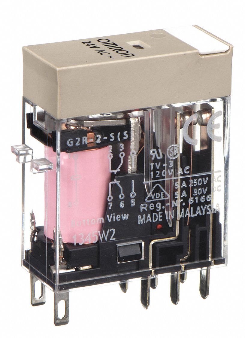OMRON, Socket Mounted, 5 A Current Rating, General Purpose Relay - 4FE20|G2R-2-S-AC24(S) - Grainger