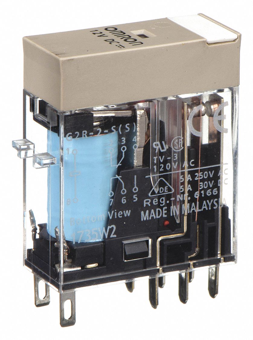 OMRON, Socket Mounted, 5 A Current Rating, General Purpose Relay - 4FE21|G2R-2-S-DC12(S) - Grainger