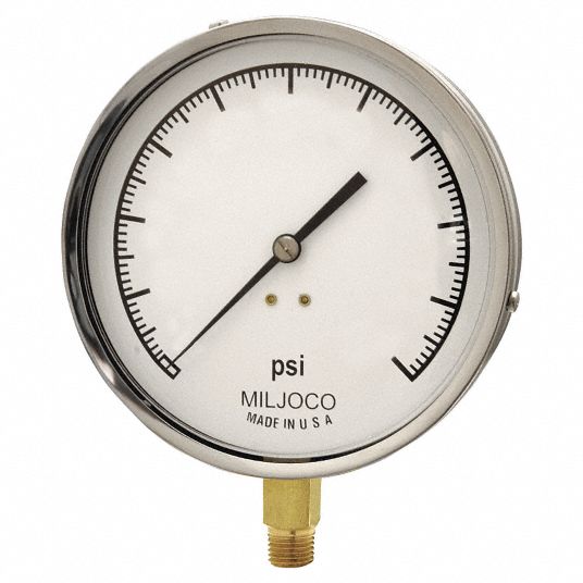 MILJOCO Compound Gauge, 30 in Hg Vac to 150 psi Range, 1/4 in NPT, ±1.00% Gauge Accuracy - 4FFL6 ...